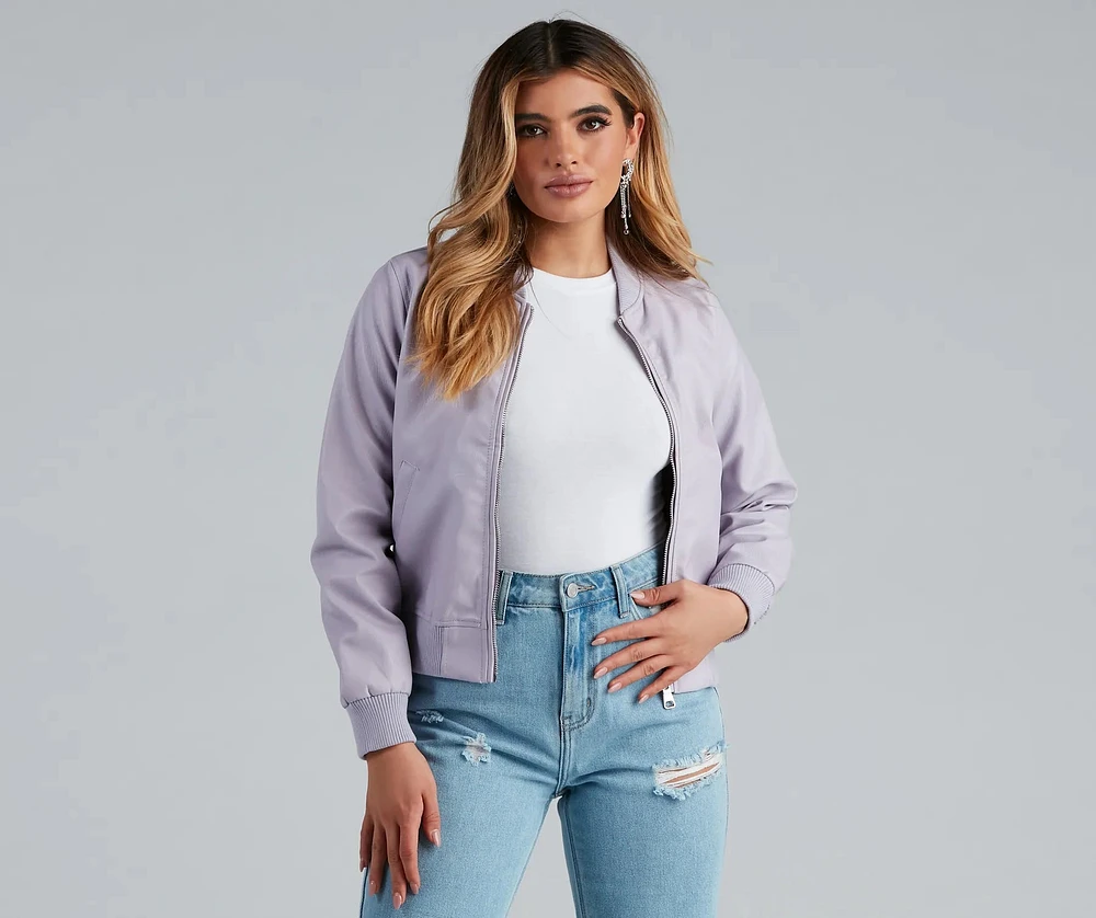 Windsor Sleek Look Faux Leather Bomber Jacket at Hamilton Place in ...